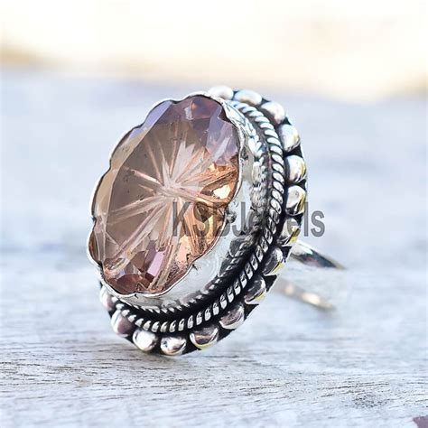 Flower Cut Morganite Ring Handmade 925 Sterling Silver Etsy