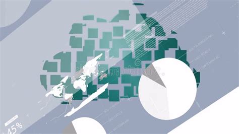 Digital Data And Pie Chart Animation Overlaying World Map For Cloud Computing Stock Footage