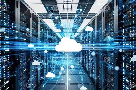 Navigating Cloud Realms Interconnected Data Centers With Rows Of Servers At The Core Of