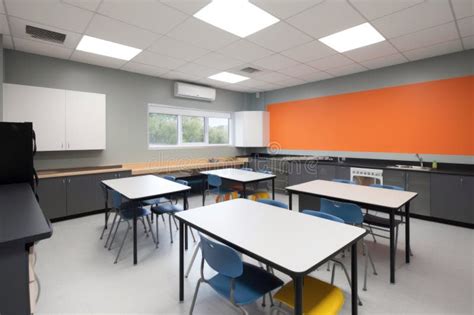 Modern Minimalist Classroom With Clean Lines And Bright Colors Stock