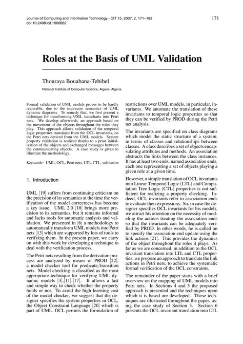 Pdf Roles At The Basis Of Uml Validation