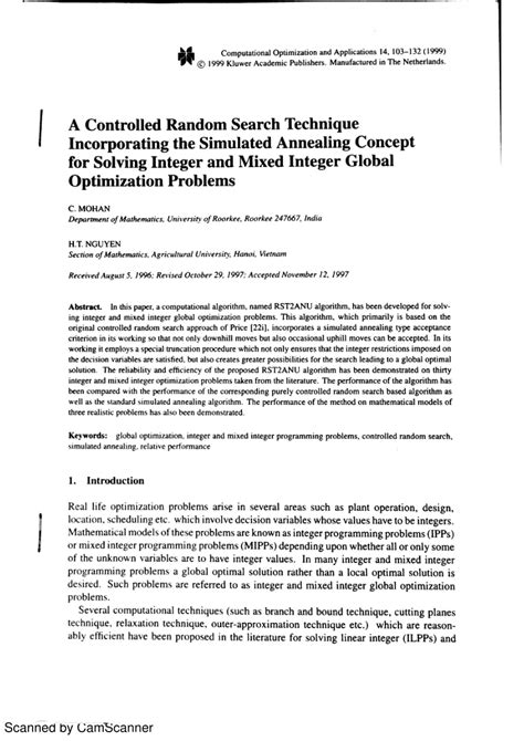 Pdf A Controlled Random Search Technique Incorporating The Simulated