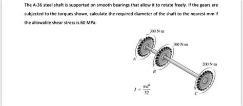 SOLVED The A 36 Steel Shaft Is Supported On Smooth Bearings That Allow