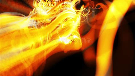 Flow Of Particles Forms Curled Yellow Lines Like Glow Light Trails Lines Form Swirling Pattern