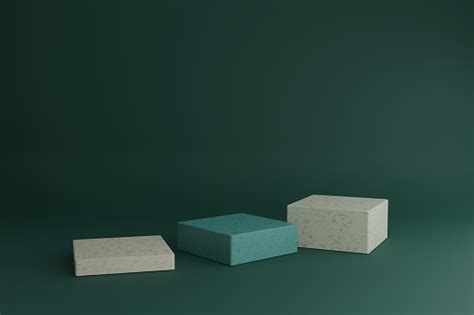 간단한 기하학적 3d 요소로 빈 쇼케이스 모형 화장품 프리젠 테이션을위한 빈 연단 차분한 파스텔 색상의 기하학적 모양이 있는 3d 모델링 장면 0명에 대한 스톡 사진 및