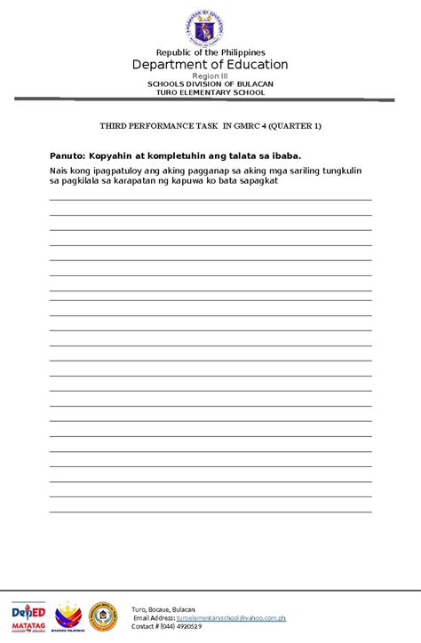 GMRC 4 First Quarter Third Performance TASK Turo Bocaue Bulacan Email Address Studocu