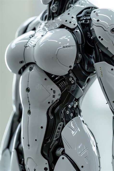 a close up of a robot standing in front of some white walls ai stock illustration