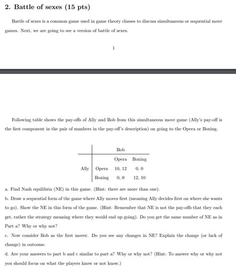 Solved Battle Of Sexes Pts Battle Of Sexes Is A Chegg Com