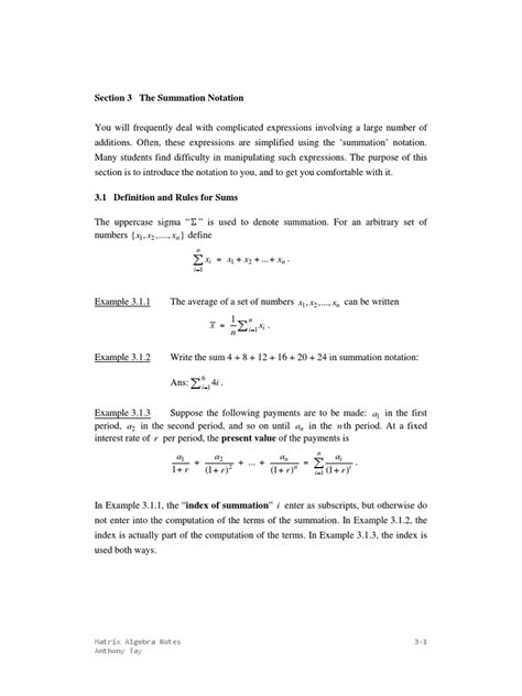 03 Summation Notation Download Free Pdf Summation Mathematical