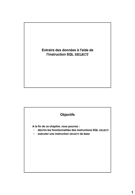 SOLUTION 01 Extraire Des Donn Es Laide De Linstruction Sql Select