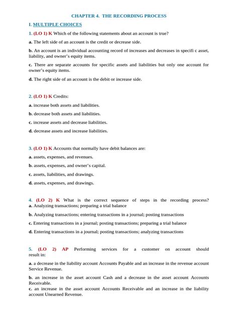 Multiple Choices And Exercises Chapter 4 Pdf Debits And Credits Economies