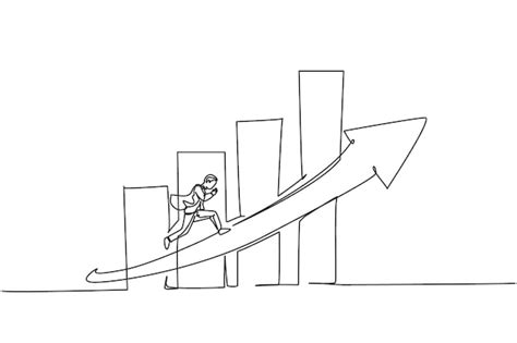 증가하는 화살표 기호에서 빠르게 달리는 단일 연속 선 그리기 작업자 전문 직업 윤리 프리미엄 벡터