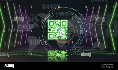 Image Of Qr Code Over Neon Shapes And Scope Scanning On Black
