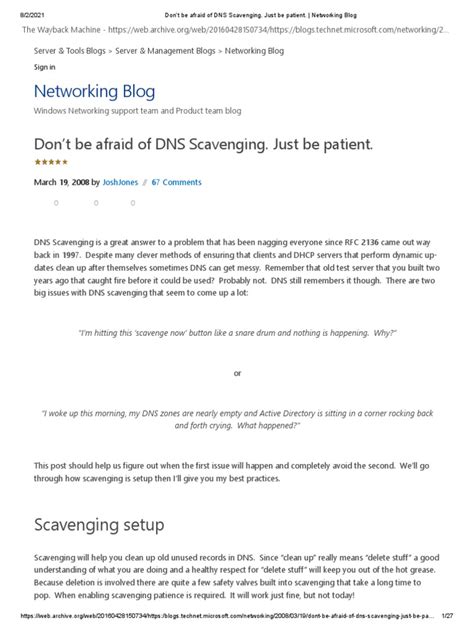 Dont Be Afraid Of Dns Scavenging Just Be Patient Networking Blog Pdf Domain Name System
