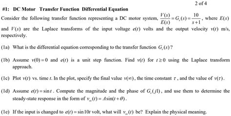 2 of 4 1 dc motor transfer function differential equation 10 consider
