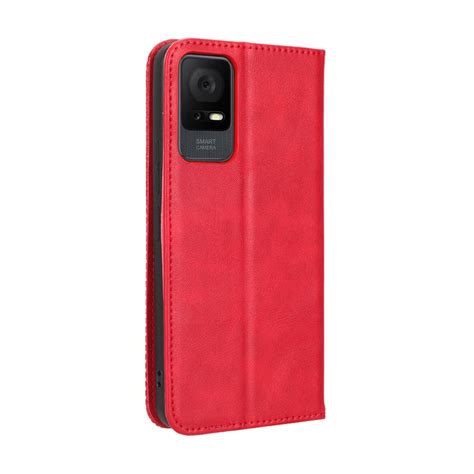 For Tcl Magnetic Buckle Retro Texture Leather Phone Case Red Alexnld Com
