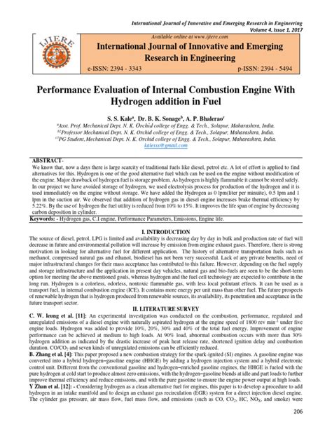 Performance Evaluation Of Internal Combustion Engine With Hydrogen Addition In Fuel Pdf