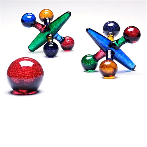 Handmade Glass Sculptures Jack And Ball Set By Michael Trimpol