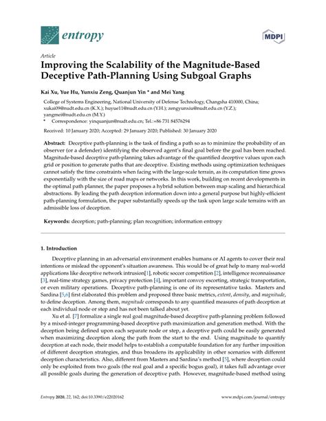 Pdf Improving The Scalability Of The Magnitude Based Deceptive Path Planning Using Subgoal Graphs