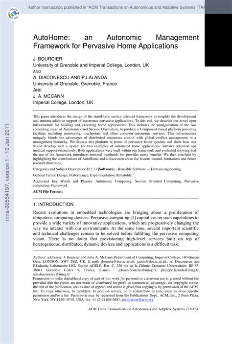 Pdf Autohome An Autonomic Management Framework For Pervasive Home Applications