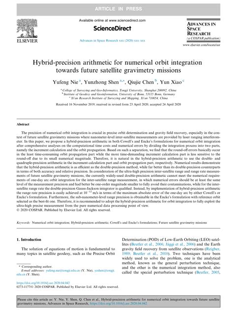 Pdf Hybrid Precision Arithmetic For Numerical Orbit Integration Towards Future Satellite
