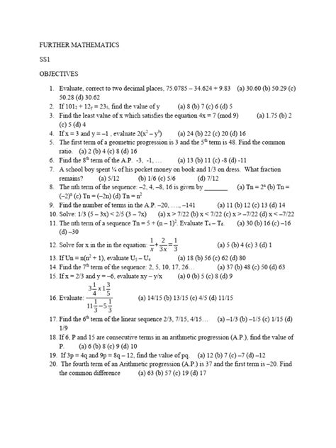 Further Mathematics Pdf Mathematical Analysis Elementary Mathematics