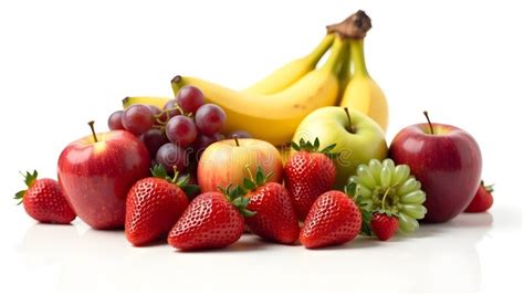 Assorted Fresh Fruits Isolated On Pure White Background Stock