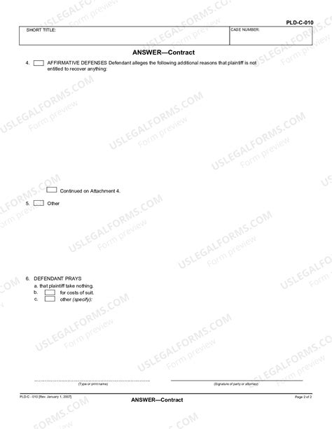 California Answer To Complaint Or Cross Pld C 010 Example Us Legal