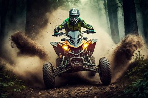 Premium AI Image Extreme Quad Cross MX Rider On Dirt Track With Forest Background AI