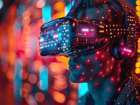 premium photo man wearing virtual reality helmet vr gaming cyberspace cybersecurity global