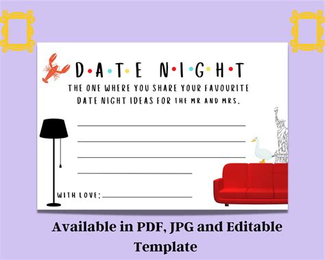 Editable Template Instant Download Date Night Advice Card Bridal Shower Decoration Ideas