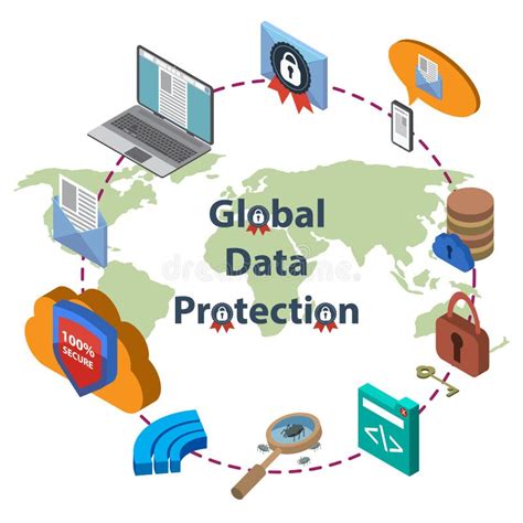 Data Protection And Safe Work Stock Vector Illustration Of Laptop