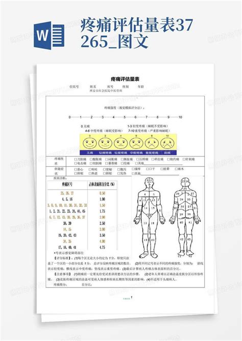 疼痛评估量表37265 图文word模板下载 编号qppenvag 熊猫办公