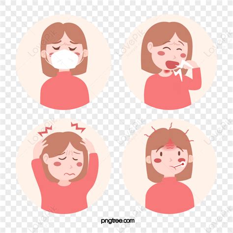 핑크 독감 감기 아픈 여자 캐릭터 일러스트케어주의 Png 일러스트 무료 다운로드 Lovepik