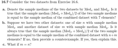 Solved 167 Consider The Two Datasets From Exercise 166 A