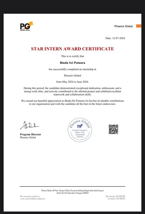 bindu sri potnuru on linkedin internship award phoenixglobal