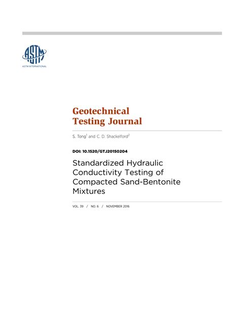 Pdf Standardized Hydraulic Conductivity Testing Of Compacted Sand Bentonite Mixtures
