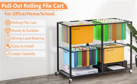 Amazon Com Rolling File Cart Tiers Metal Rolling File Carts With Wheels Portable Mobile File