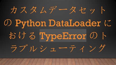 カスタムデータセットのpython Dataloaderにおける Typeerror のトラブルシューティング Youtube