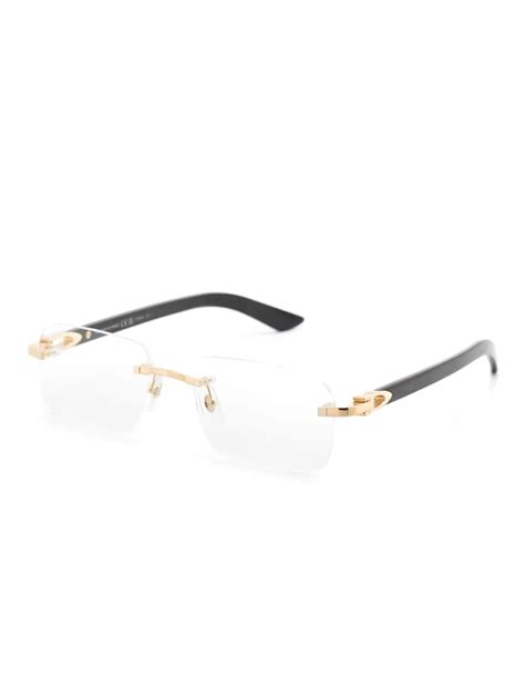 Cartier Logo Plaque Rectangle Frame Glasses In Black Modesens