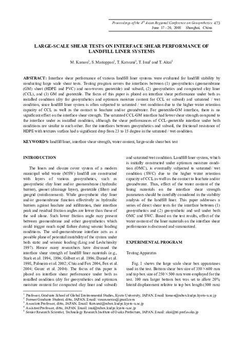 Pdf Large Scale Shear Tests On Interface Shear Performance Of