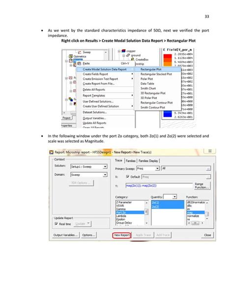 Microstrip Transmission Line On Hfss All Reports S Parameters Impedance Electric Vector