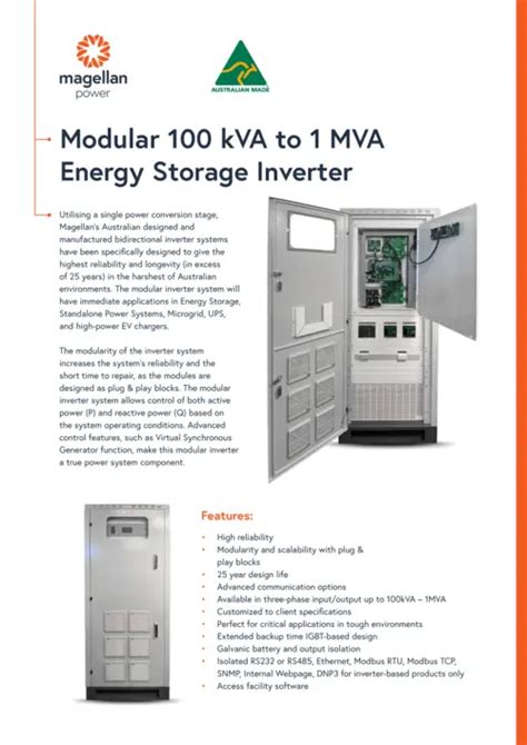Modular 100 Kva To 1 Mva Energy Storage Inverter Magellan Power