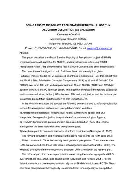 Pdf Gsmap Passive Microwave Precipitation Retrieval Algorithm Algorithm Description And