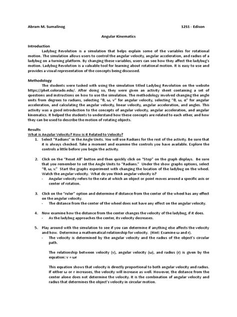 Sumalinog Lady Bug Lab Report Pdf Acceleration Kinematics