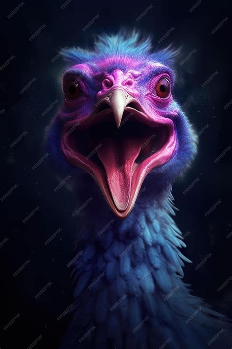Страус с открытым ртом и широко открытым ртом генерирующее изображение Ai Премиум Фото