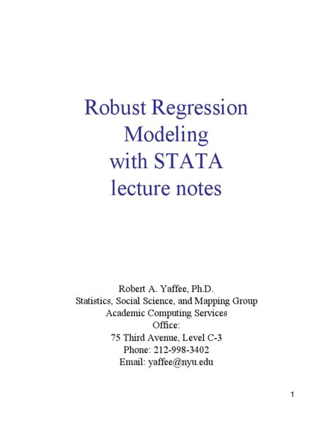 Robust Regression Modeling With Stata Lecture Notes Pdf