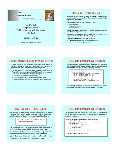 statement types in java computer science i cmpu 101 docsity