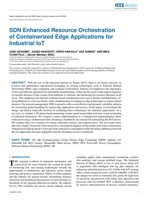 Pdf Sdn Enhanced Resource Orchestration Of Containerized Edge Applications For Industrial Iot