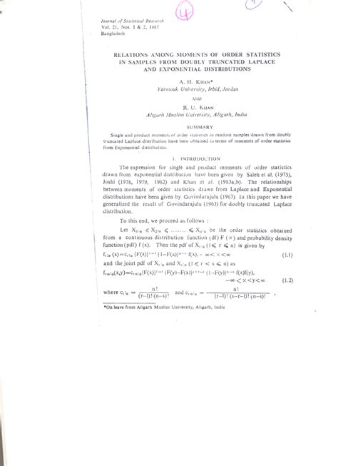 Pdf Relations Among Moments Of Order Statistics In Sample From Doubly Truncated Laplace And